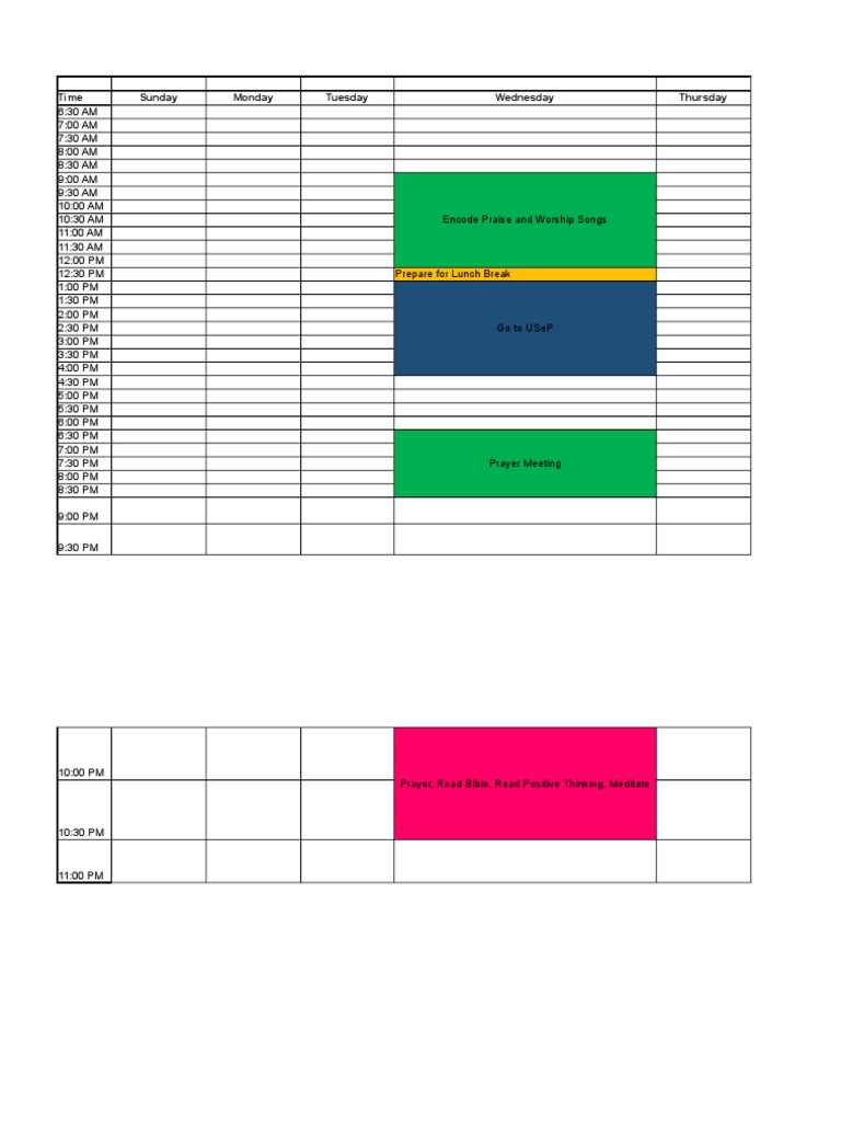 Time Sunday Monday Tuesday Wednesday Thursday | PDF | Christian Worship ...