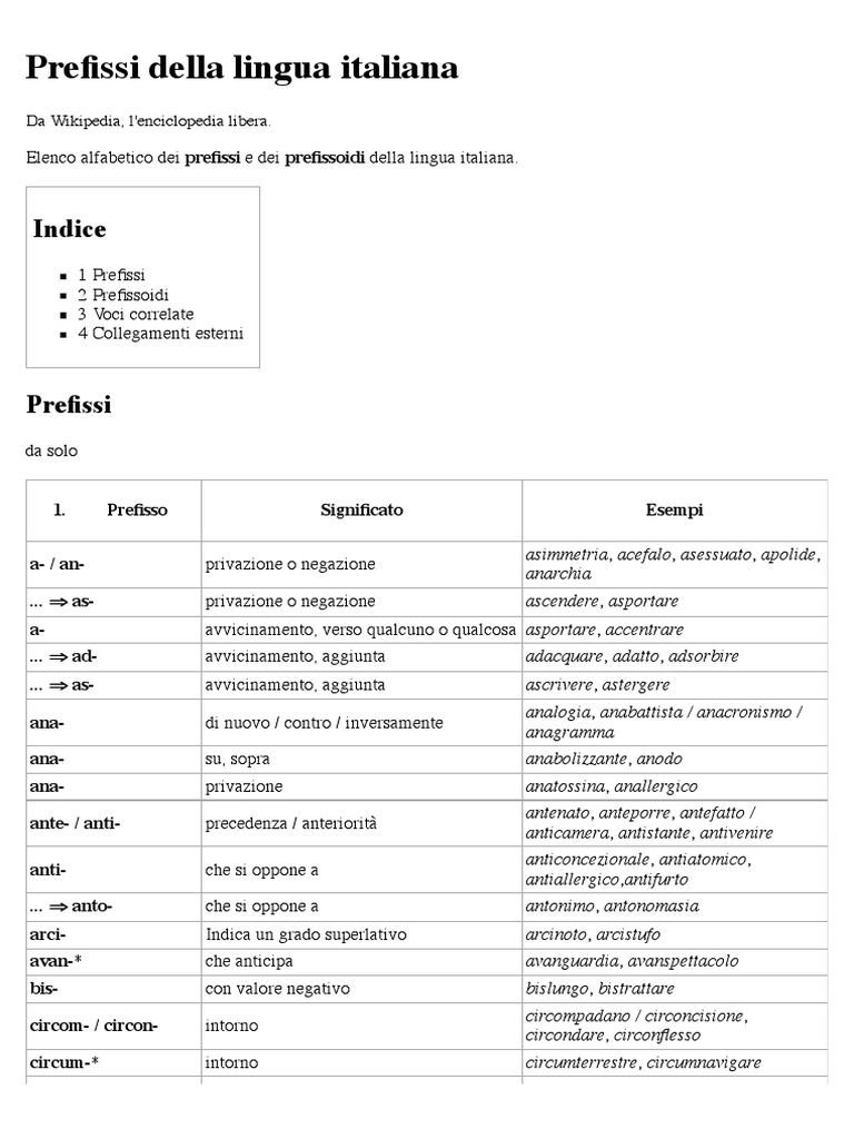 Prefissi Della Lingua Italiana | PDF
