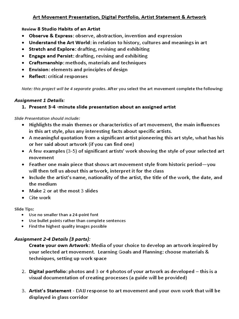 Art Movements Assignment Guide | PDF