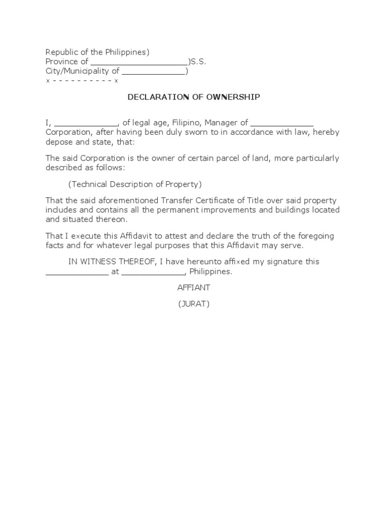 Affidavit of Declaration of Ownership of Real Property | PDF