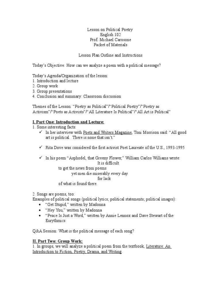 Lesson on Political Poetry | Poetry | Essays
