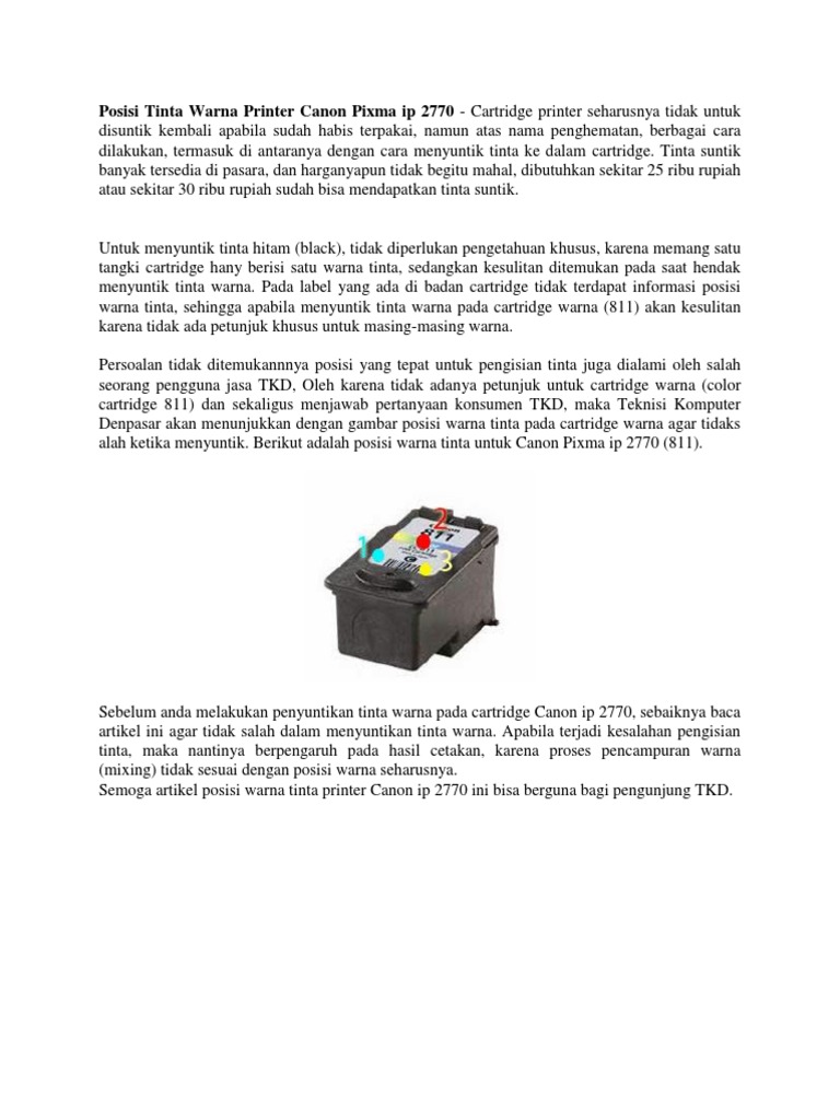 Posisi Tinta Warna Printer Canon Pixma Ip 2770 | PDF
