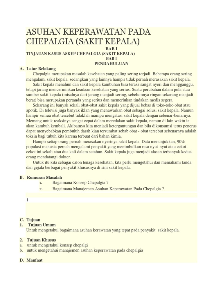 Asuhan Keperawatan Pada Chepalgia | PDF