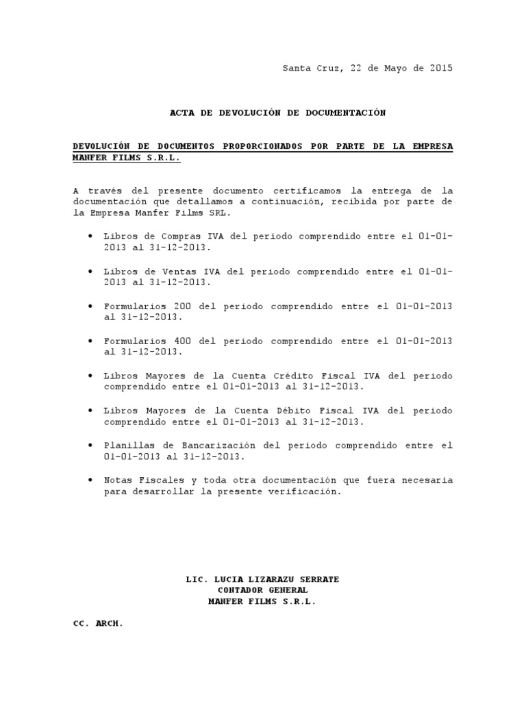 Acta de Devolucion de Documentos | PDF