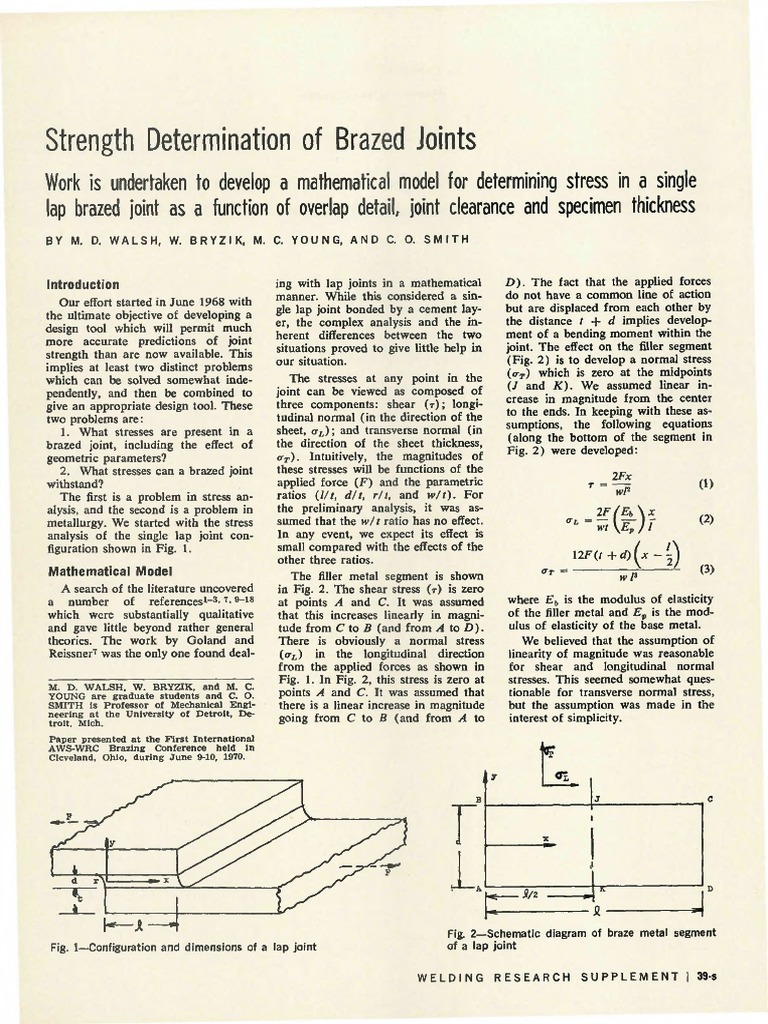Strength Determination of Brazed Joints | PDF | Stress (Mechanics ...