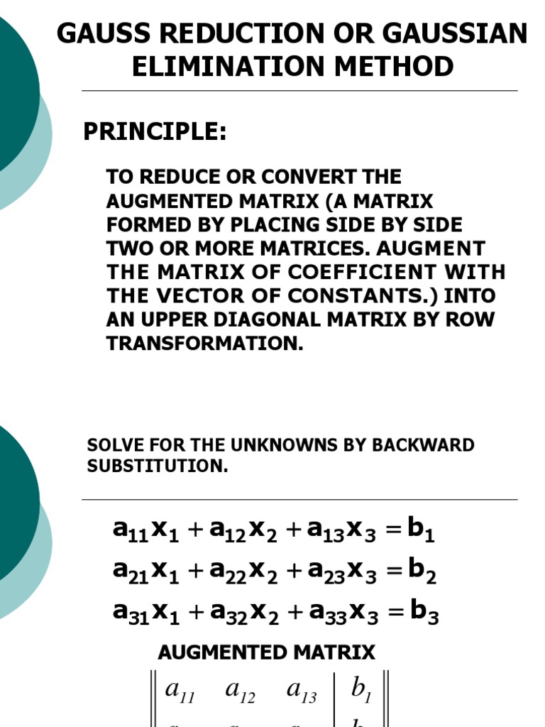 Gauss Reduction or Gaussian Elimination Method: Principle | PDF