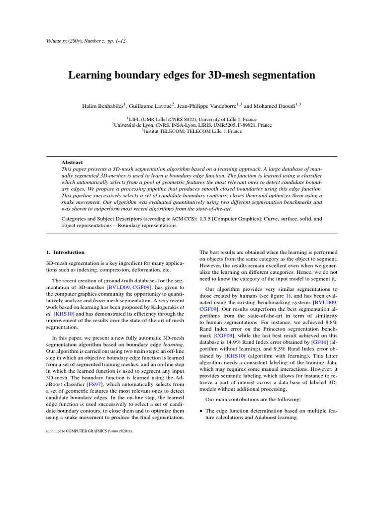 Learning Boundary Edges For 3d-Mesh Segmentation: (200y), Number Z, Pp. 1-12 | PDF | Image ...