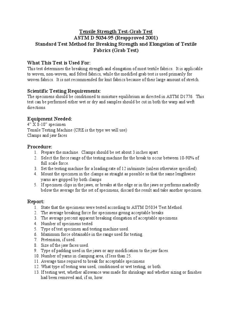 Tensile Strength Test-Grab Method | PDF