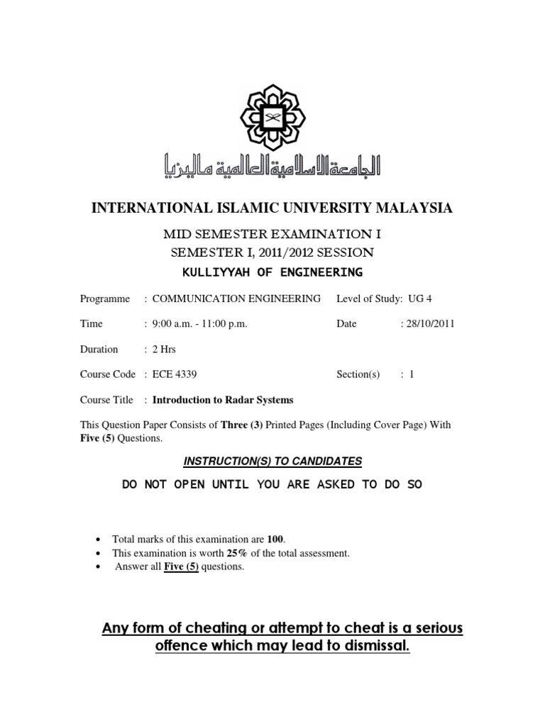 4339 Midterm 01 Sem 011112 | PDF | Radar | Antenna (Radio)