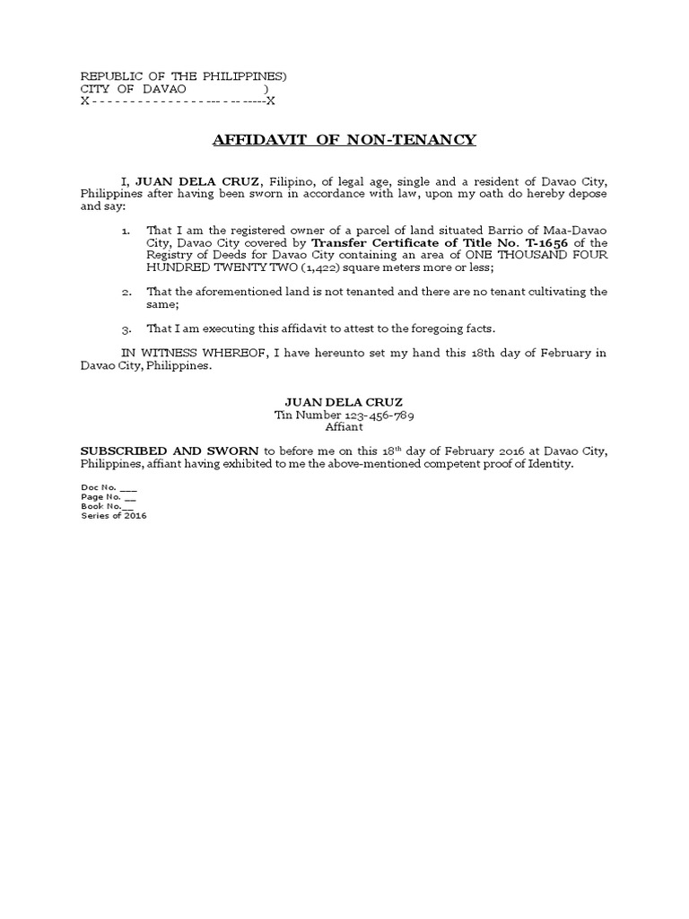 Affidavit of Non Tenancy | PDF