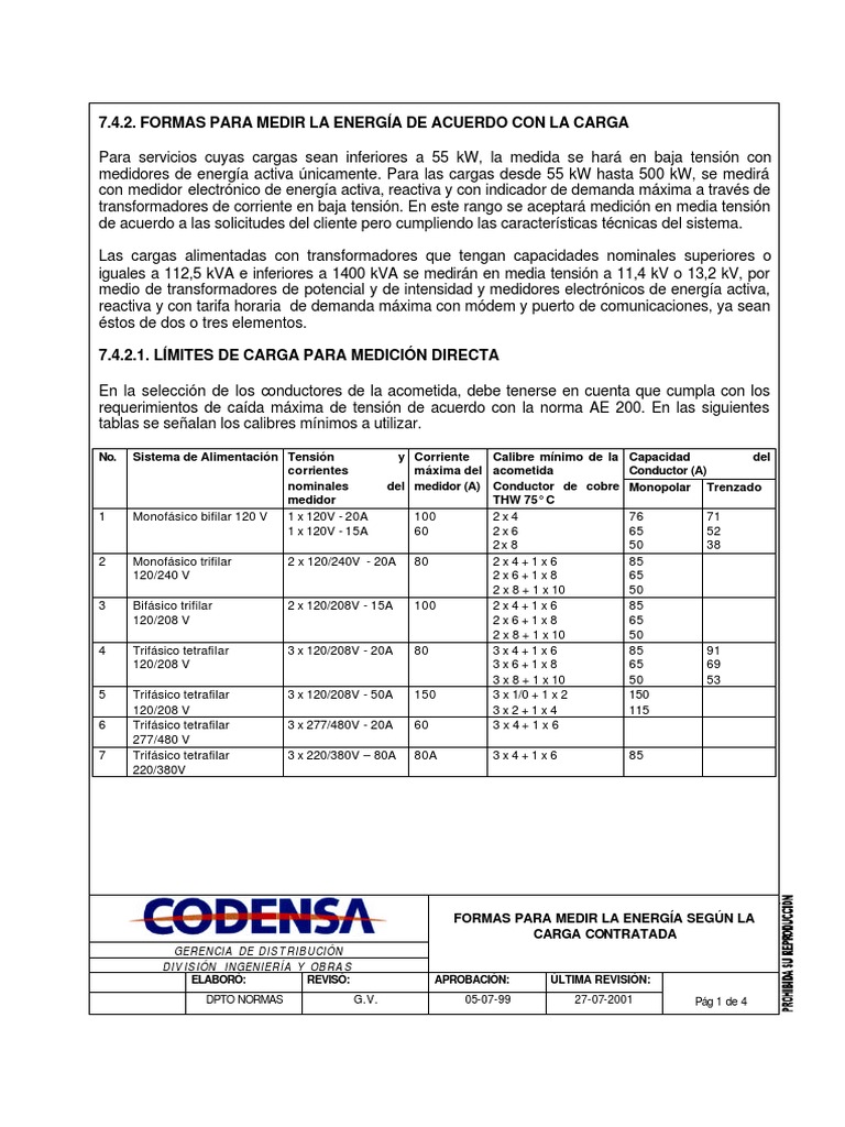 CODENSA USO PT y CT MEDIA T TABLAS TRANSF. MEDIDA PDF | PDF | Corriente ...
