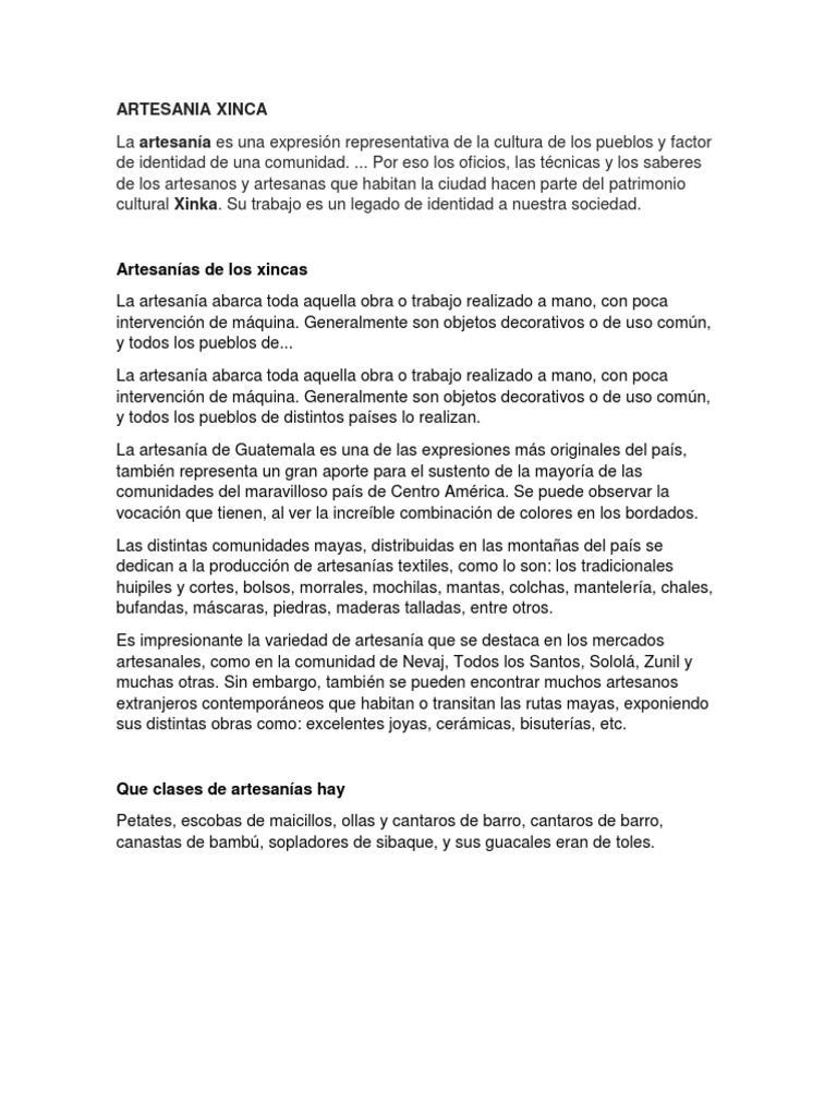 Artesanías del Patrimonio Xinca | PDF