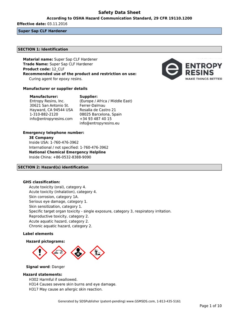 SDS Hardener Safety Data | PDF | Dangerous Goods | Toxicity