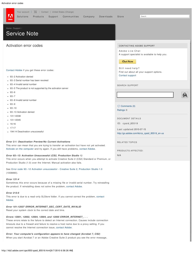 Activation Error Codes | PDF | Adobe Creative Suite | Digital Technology