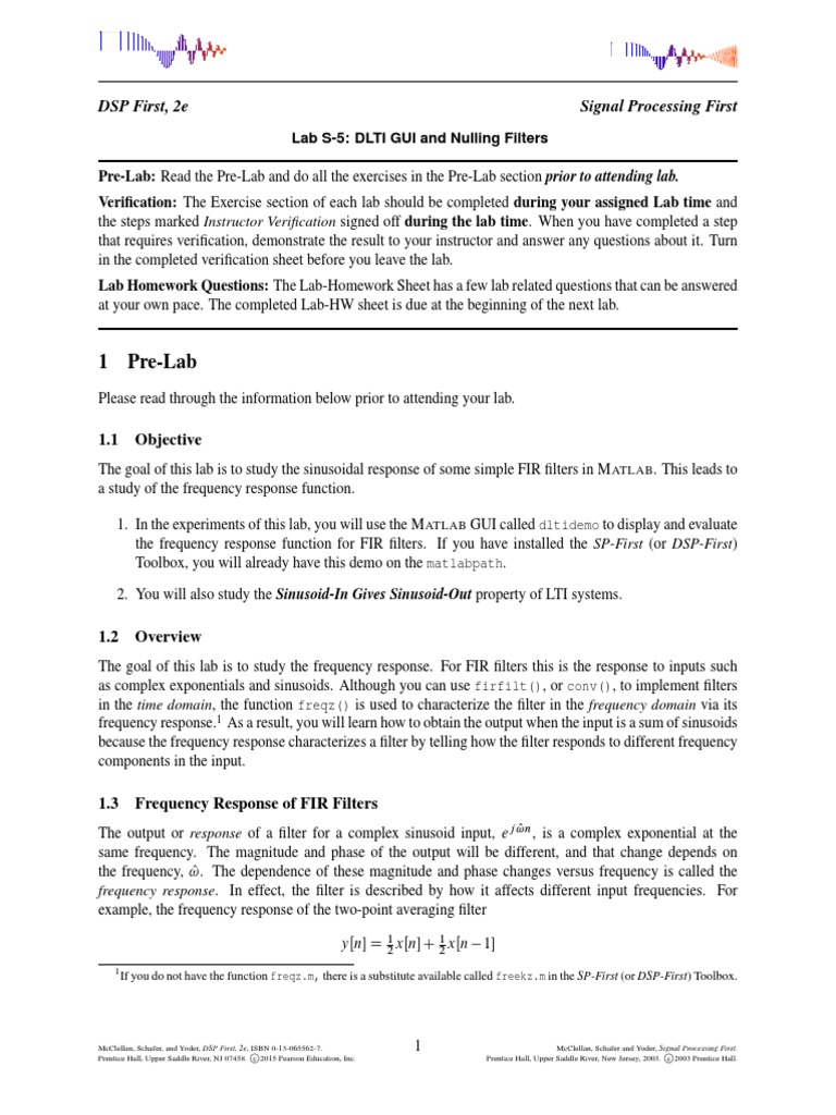 Lab S5 DLTI GUI and Nulling Filters | PDF | Digital Signal Processing | Signal Processing