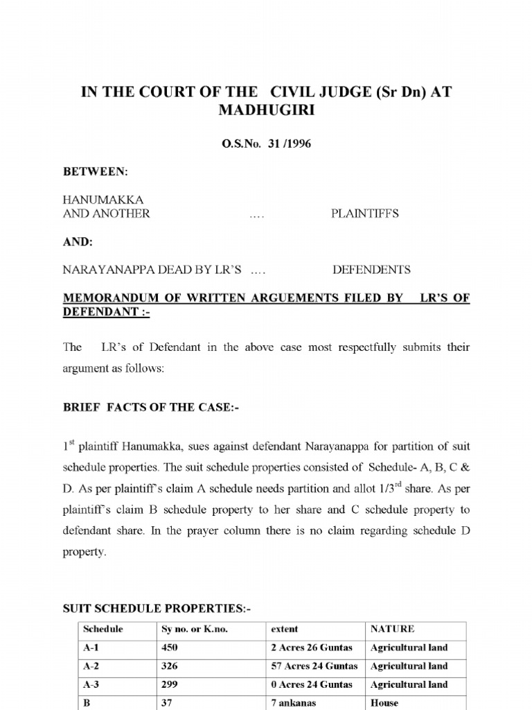 Written Arguments in Partition Suit | PDF | Politics