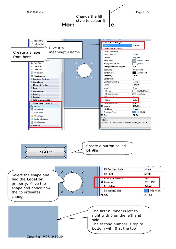 Simple Horserace Game Worksheet For Visual Basic 2008 | PDF | Visual ...