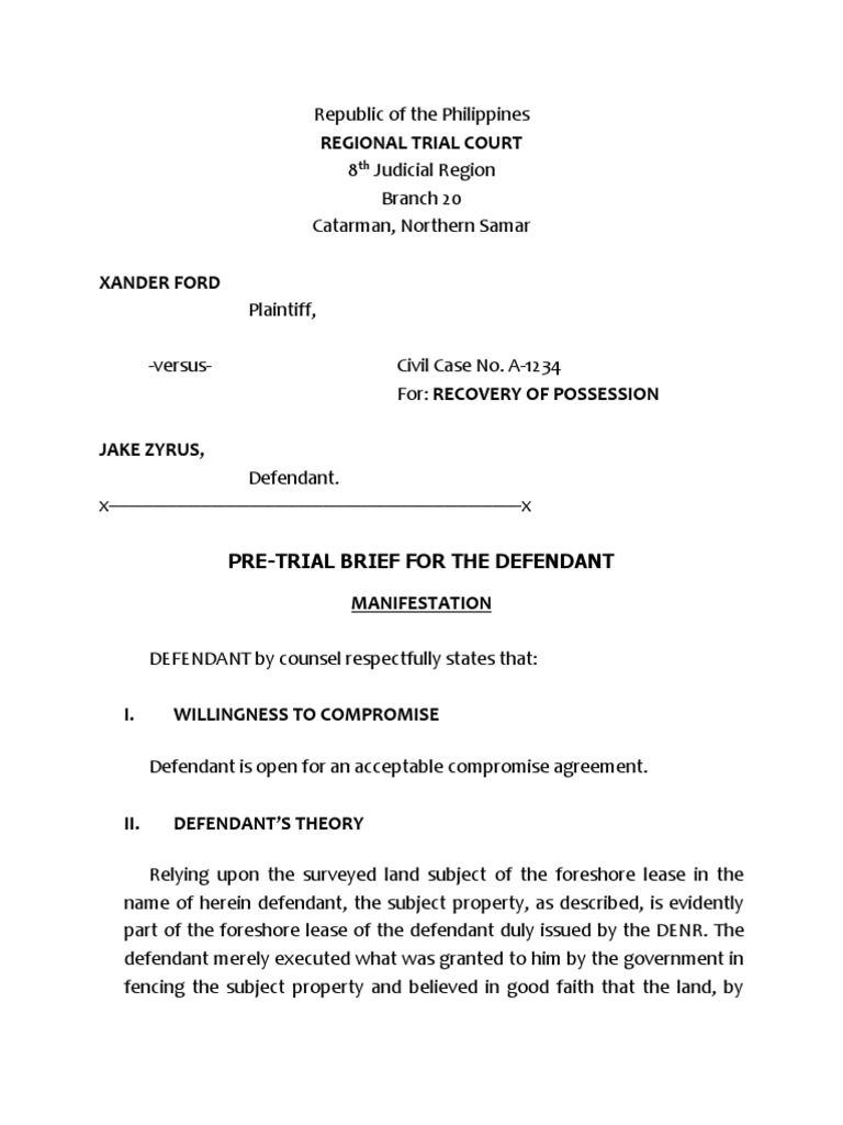 Defendant's Pre-Trial Brief Overview | PDF | Lawsuit | Lease