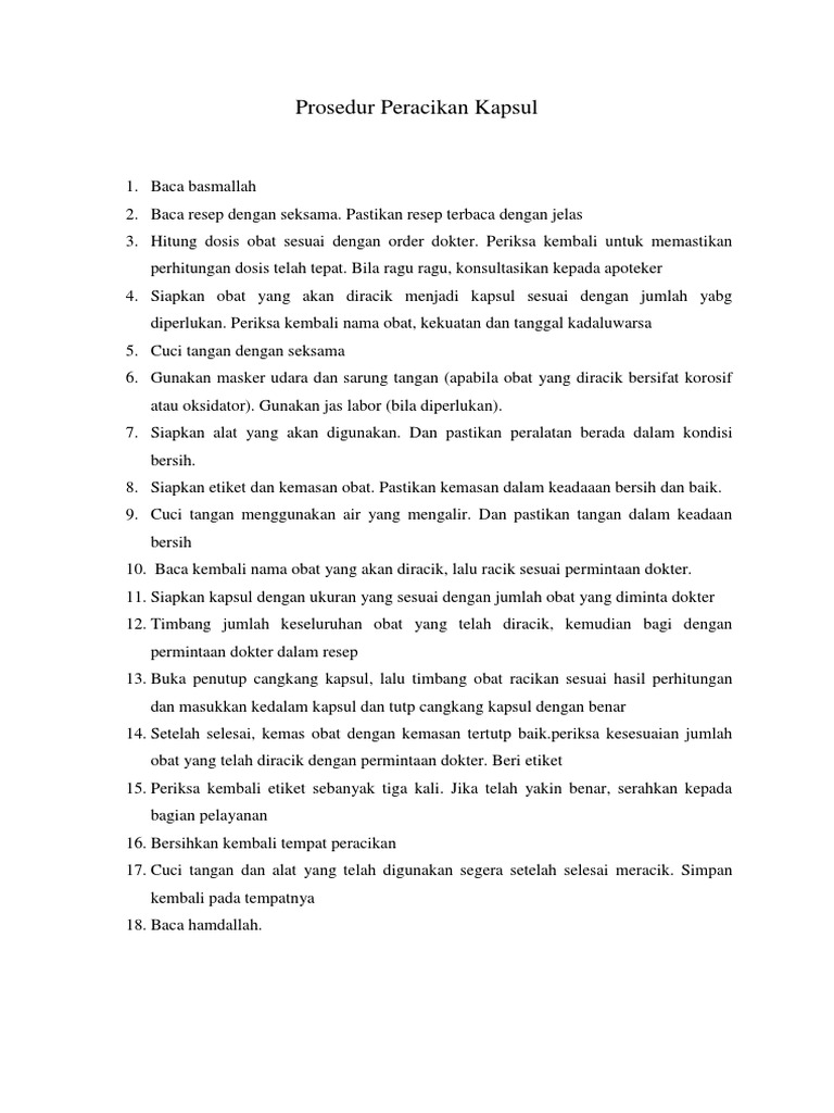 Prosedur Peracikan Kapsul | PDF | Griya & Taman