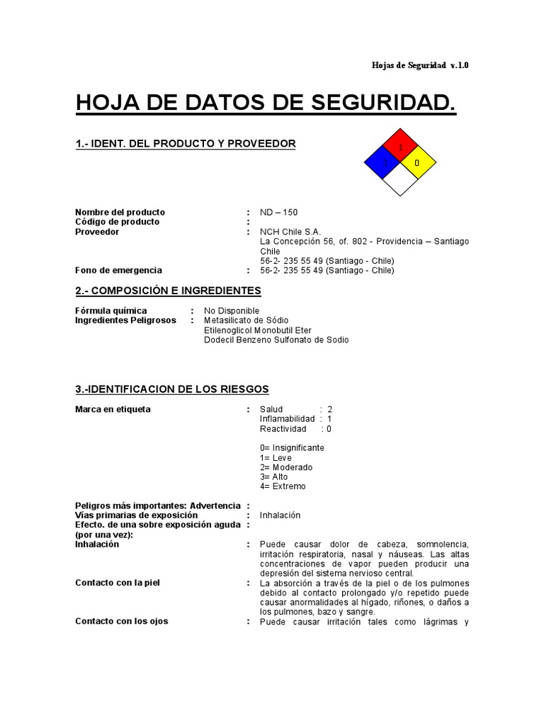 MSDS ND-150 | PDF | Toxicidad | Agua