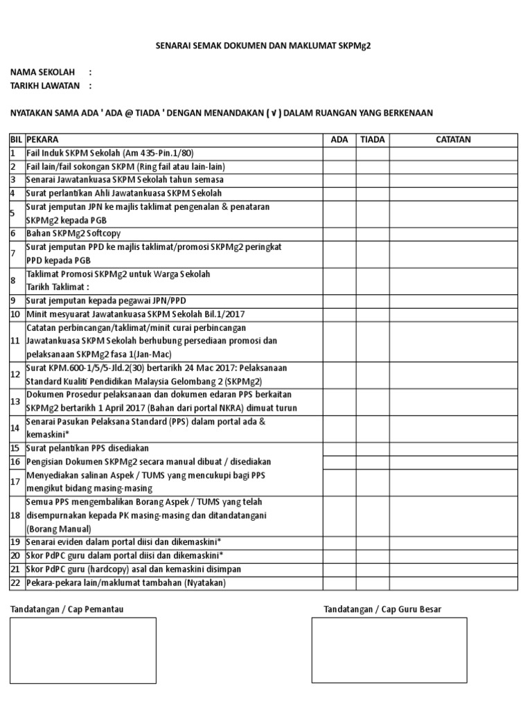 Senarai Semak SKPMg2 | PDF