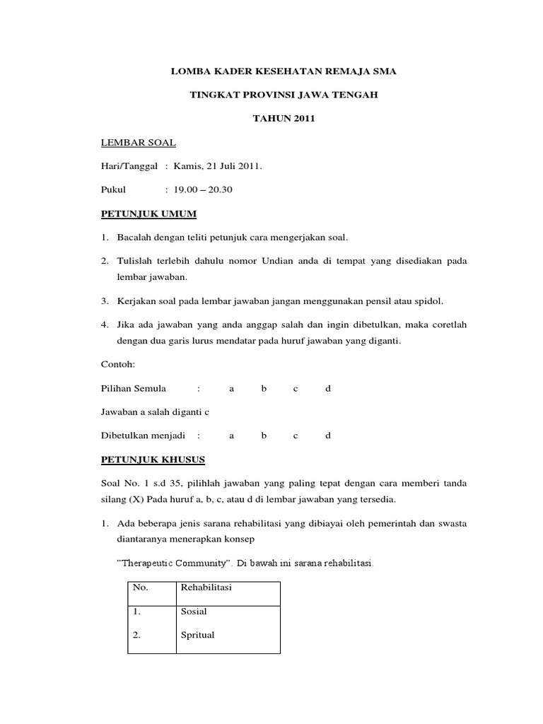 SOAL KKR SMA - PDF - Dinas Pendidikan Provinsi Jawa Tengah | PDF | Ilmu Sosial | Kesehatan Holistik