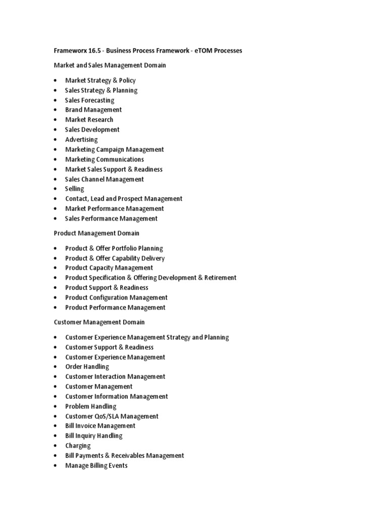 Frameworx 16.5: eTOM Process Overview | PDF | Strategic Management | Sales