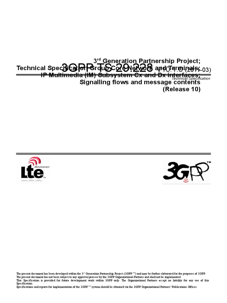 29228-A10 - IP Multimedia (IM) Subsystem CX and DX Interfaces Signalling Flows and Message ...