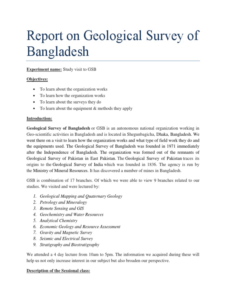 Report On Geological Survey of Bangladesh MFK | PDF | Chemistry ...