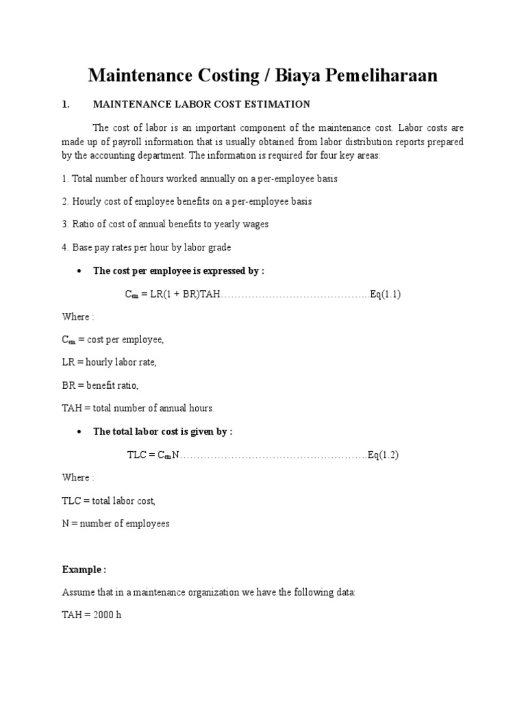 Maintenance Costing | PDF | Applied Mathematics | Economics