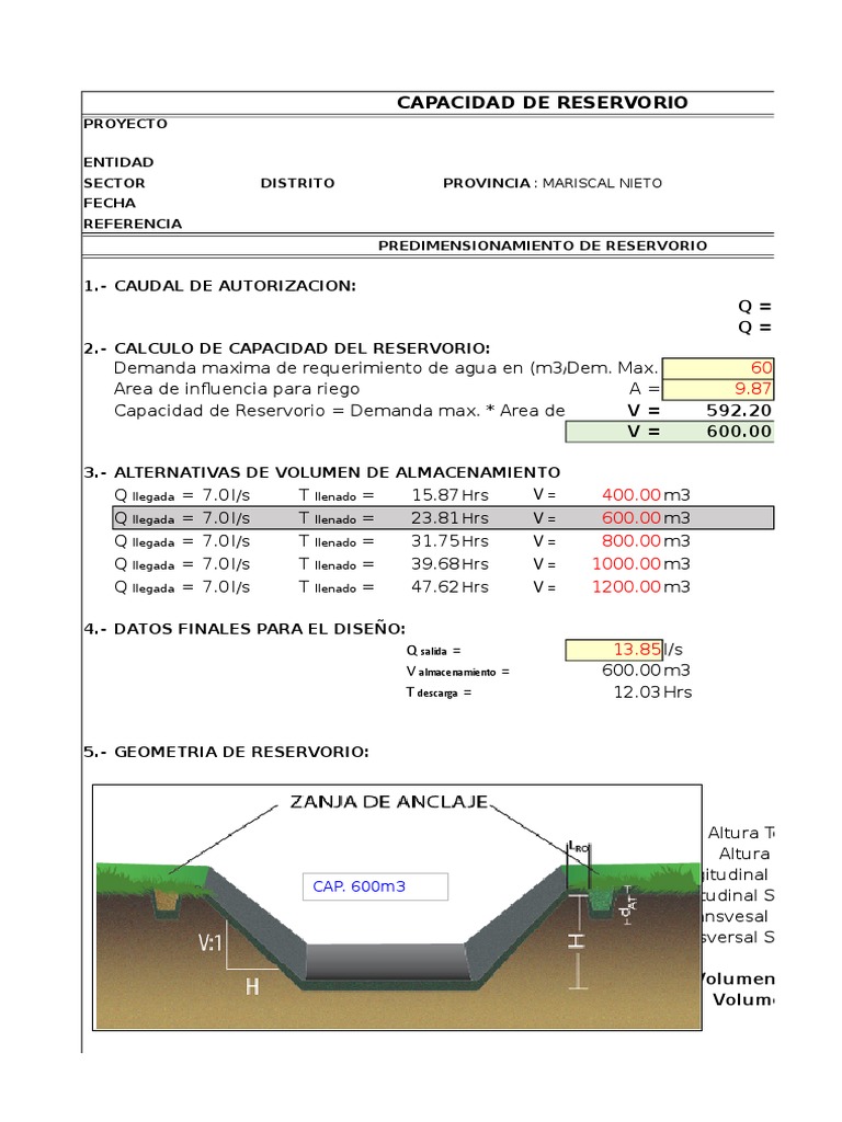 Diseno de Reservorio Con Geomembrana | PDF