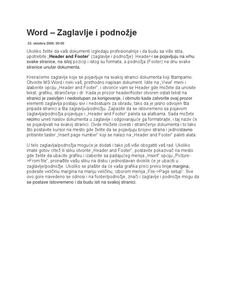 Zaglavlje Word | PDF