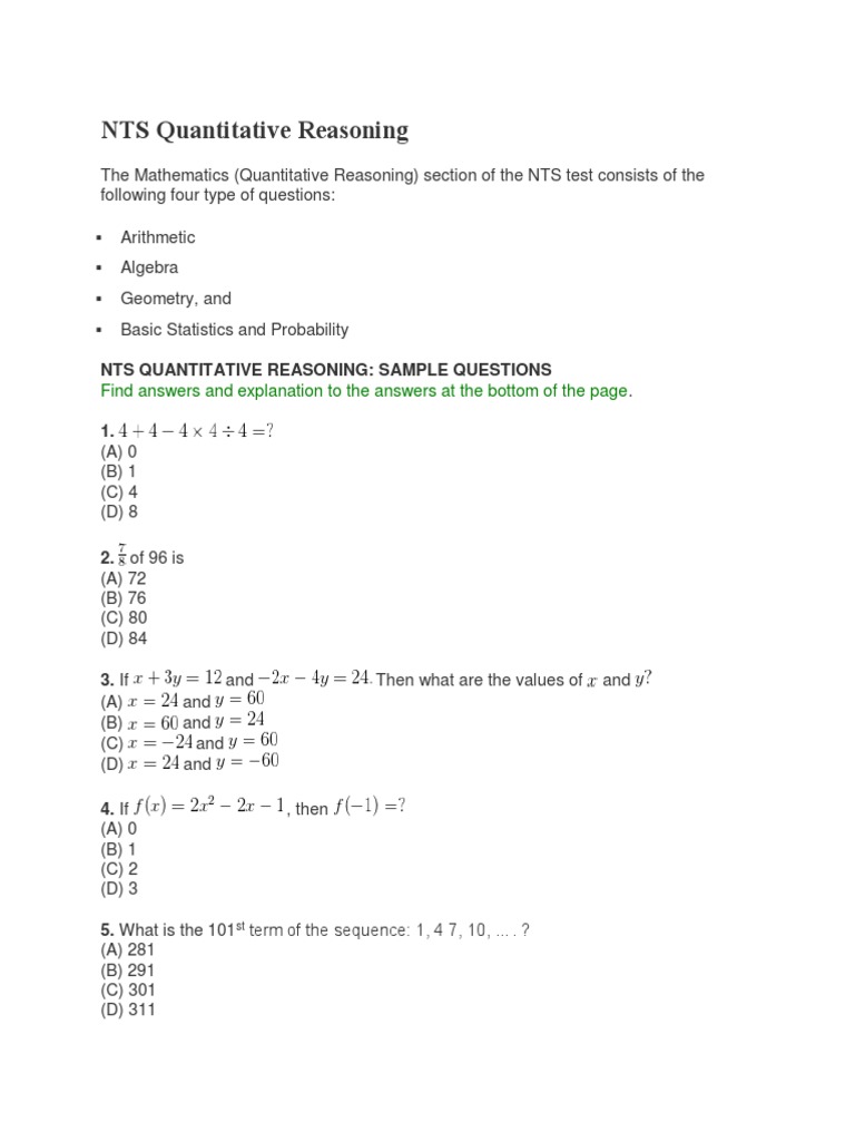 NTS Quantitative Reasoning | PDF | Circle | Statistics