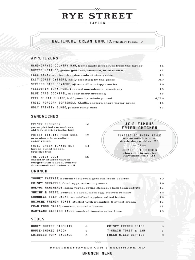 Rye Street Tavern Brunch Menu - Food | PDF | Bacon | Salad