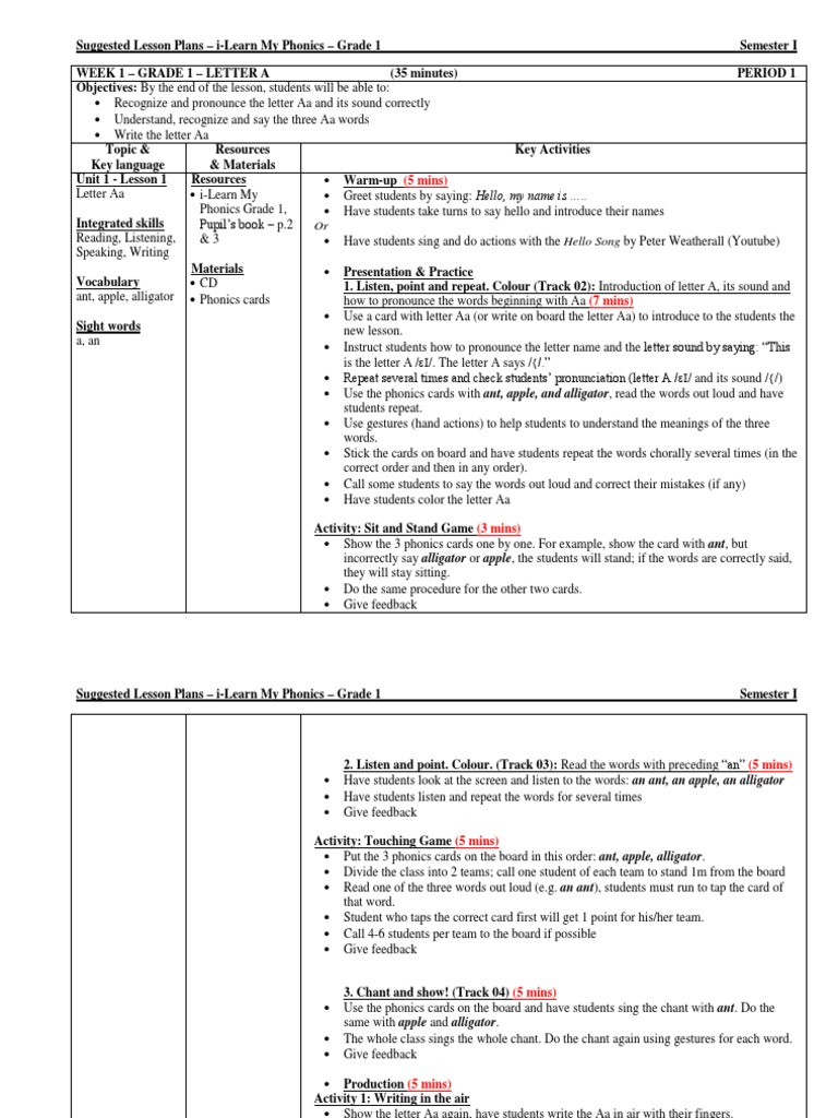 ILMP Grade 1 Unit 1 Lesson 1 Period 1 | PDF | Phonics | Cognitive Science