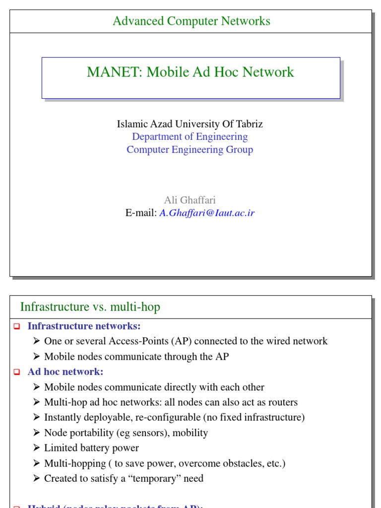 MANET: Mobile Ad Hoc Network: Advanced Computer Networks | PDF | Routing | Wireless Ad Hoc Network