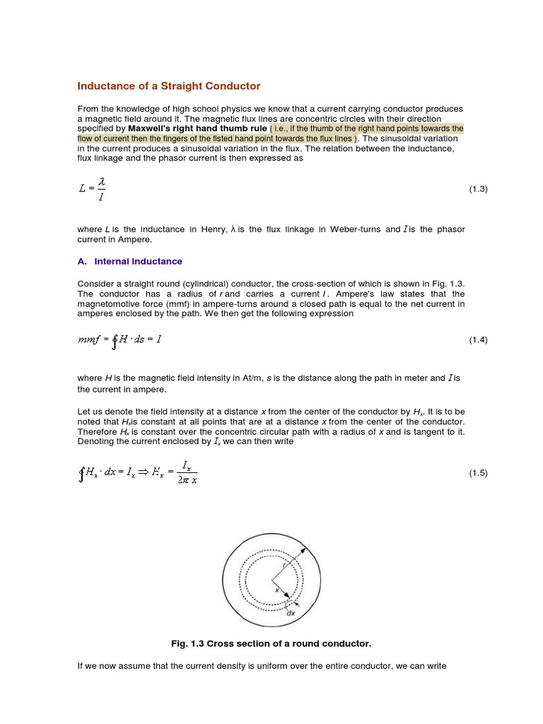 Inductance of A Straight Conductor | PDF | Cross Section (Physics ...