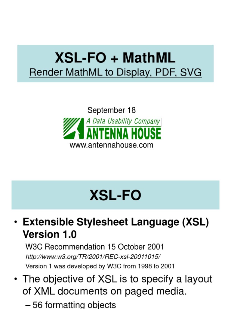 XSL-FO MathML | PDF | Xhtml | Xml