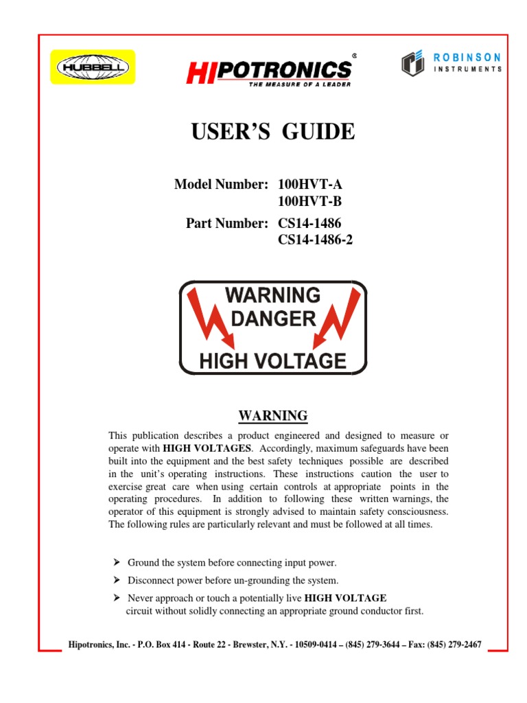 Hipotronics - 100hvt-A & B | PDF | Electrical Connector | Voltage