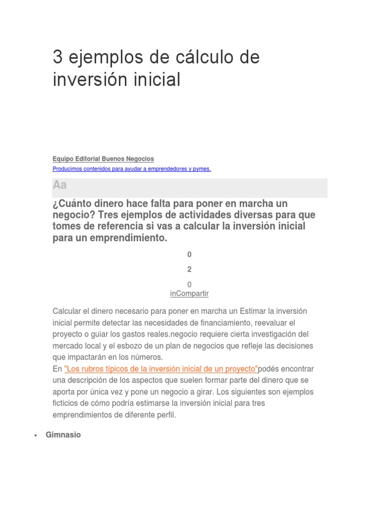 3 Ejemplos de Cálculo de Inversión Inicial | PDF | Marketing | Presupuesto