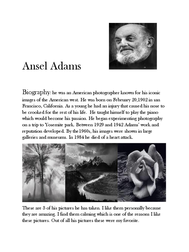 Ansel Adams: Iconic Photographer Biography | PDF