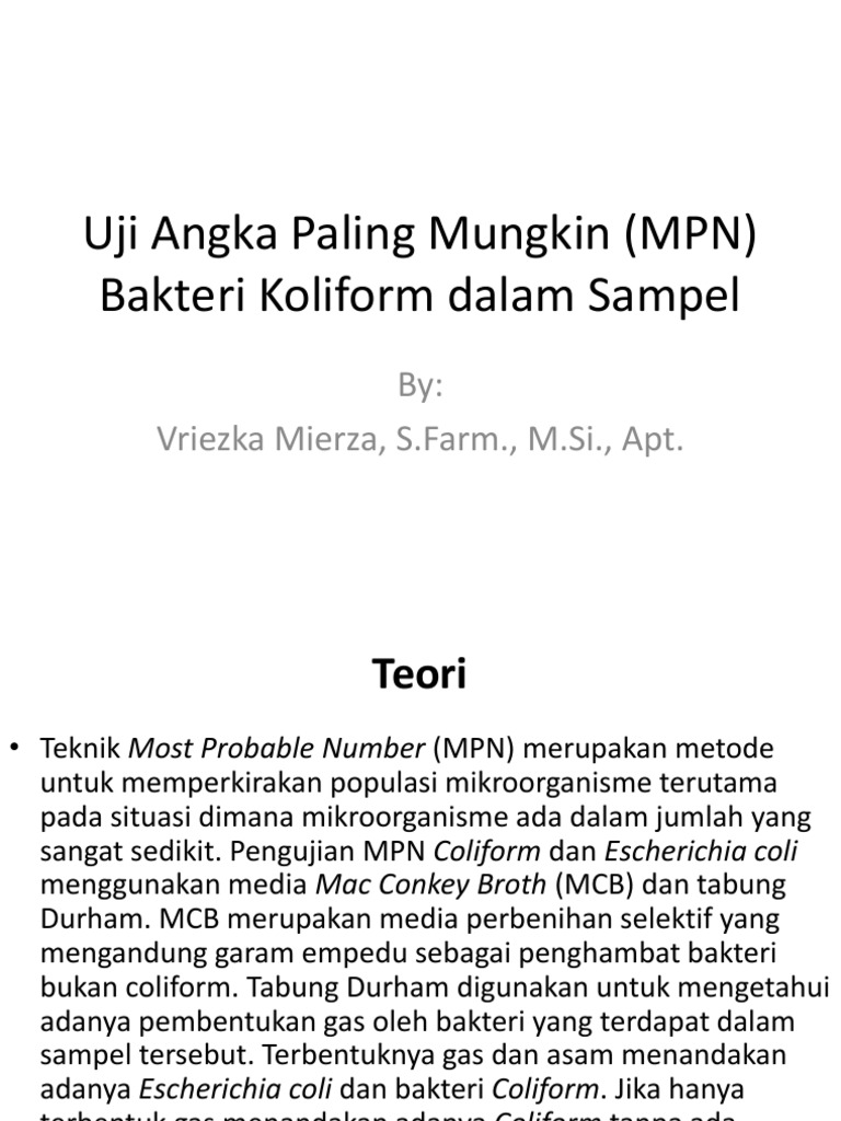 Uji Angka Paling Mungkin (MPN) Bakteri | PDF