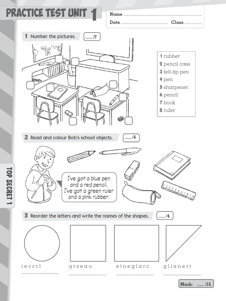 Top Secret English Class 1 Test | PDF | Pen