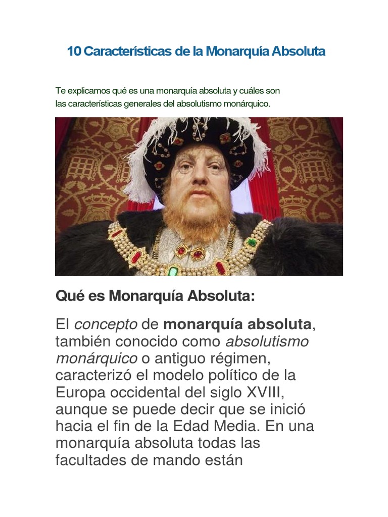 10 Características de La Monarquía Absoluta | PDF | Monarquía absoluta ...