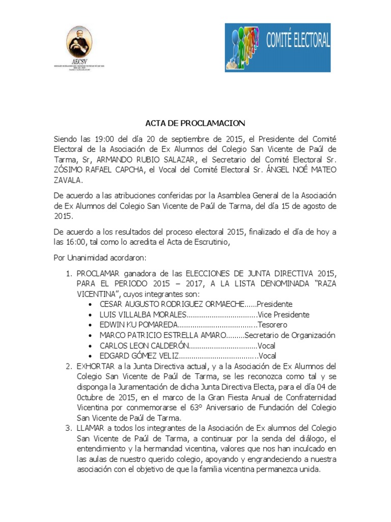 Acta de Proclamacion | PDF | Elecciones | Gobierno