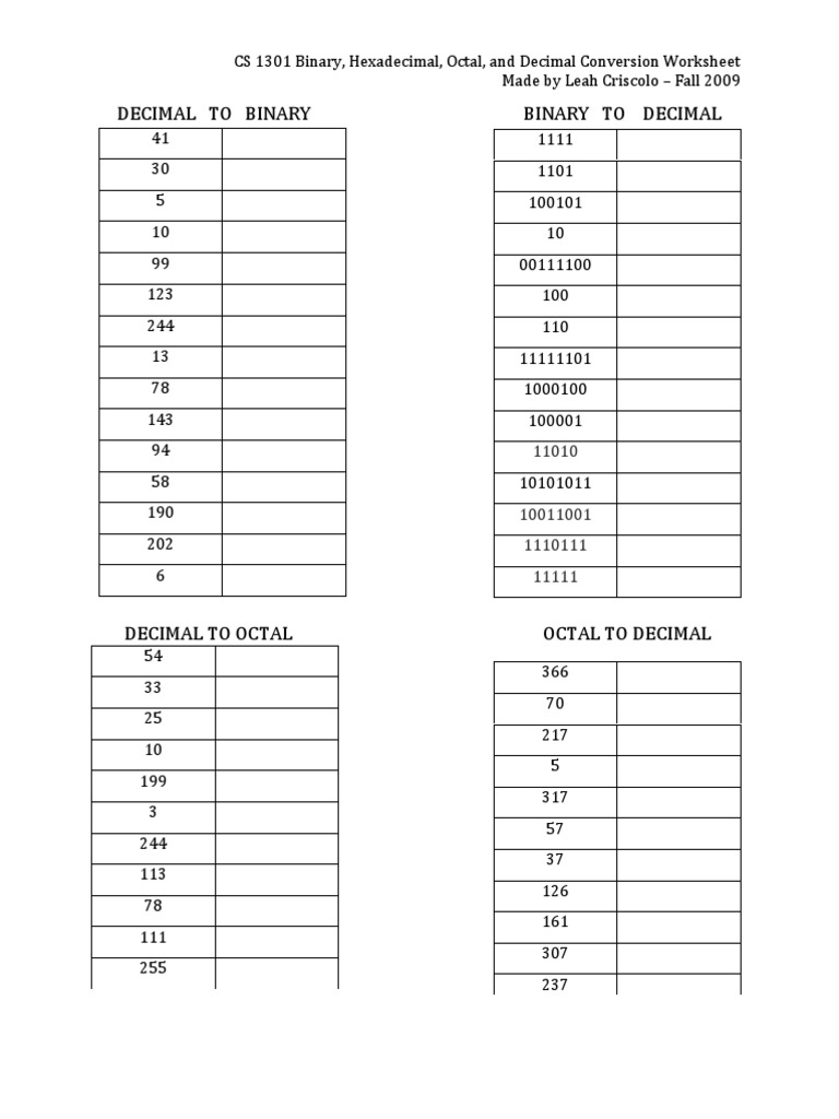 Conversion Worksheet | PDF | Number Theory | Theoretical Computer Science