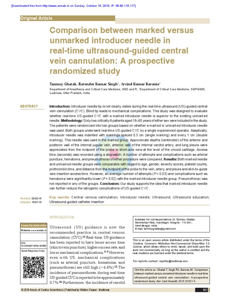 Comparison Between Marked Versus Unmarked Introducer Needle in Real ...