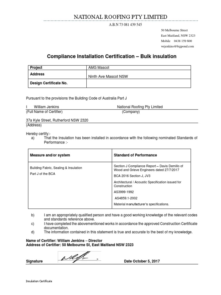 Condition 43 - Roofing Compliance Installation Certification - Section ...