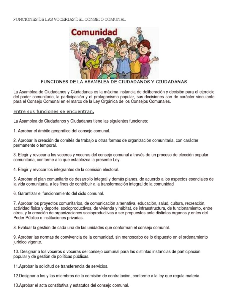 Funciones consejo comunal | PDF