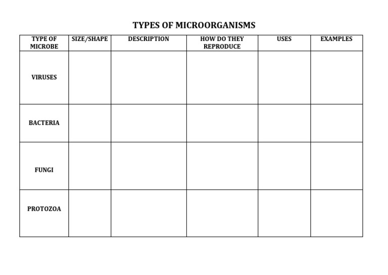 Types of Microorganisms Table | PDF